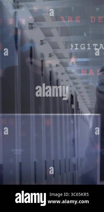 Animation of cyber attack warning over hacker and caucasian man in ...