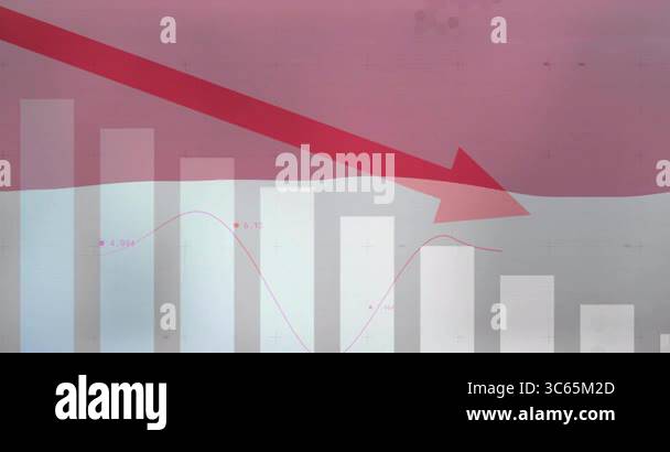 Animation showing red downward arrow over bar graph indicating financial decline. Economy ...