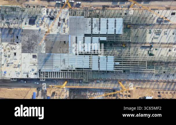 Construction site in aerial or top view consist of construction work ...