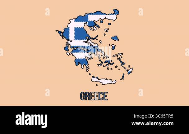 Greece Hand Drawn Cartoon Animated Map with Flag Drawn Inside the ...