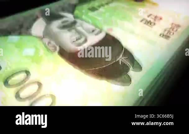 South Korea money Korean Won counting. 100 AWG banknotes. Fast cash ...