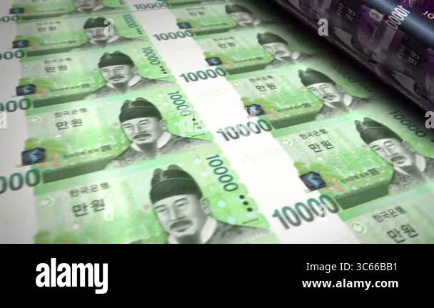 South Korea money Korean Won banknotes printing roll machine loop ...