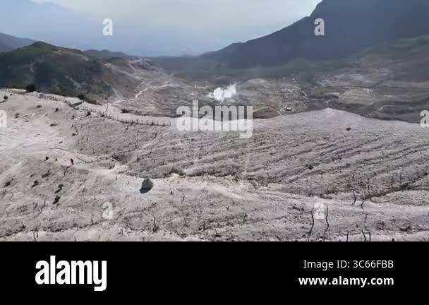Aerial view active volcano crater. Mount Papandayan is one of the ...