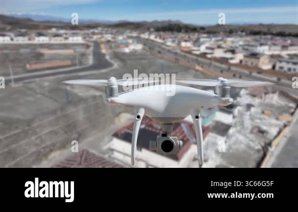 Real UAV Quadcopter Drone Flying Slow Motion Outdoors Over A Housing ...