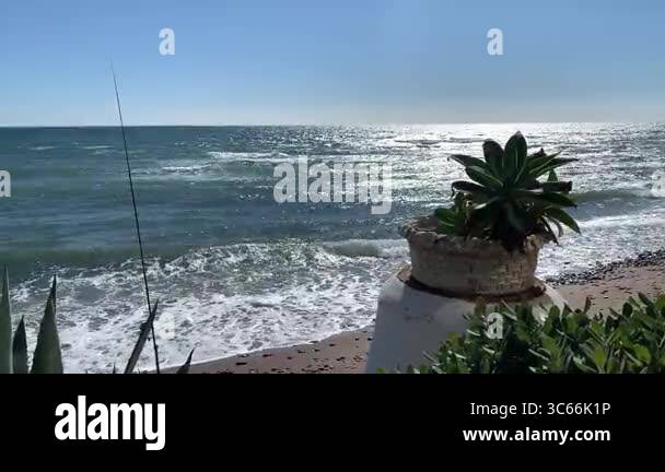 Stunning ocean view from Costa del Sol beach, Andalusia, Spain. A ...