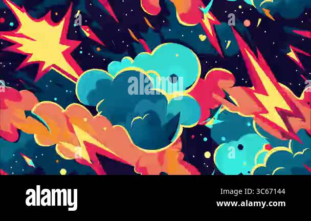 2d cartoon animated comic-style seamless loop abstract background with ...