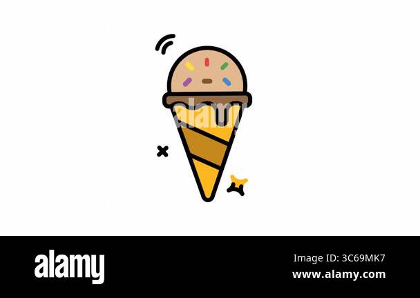 Animated ice cream cone with chocolate topping and colorful sprinkles ...