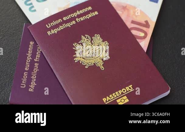 France citizen passport against the background of the France national ...