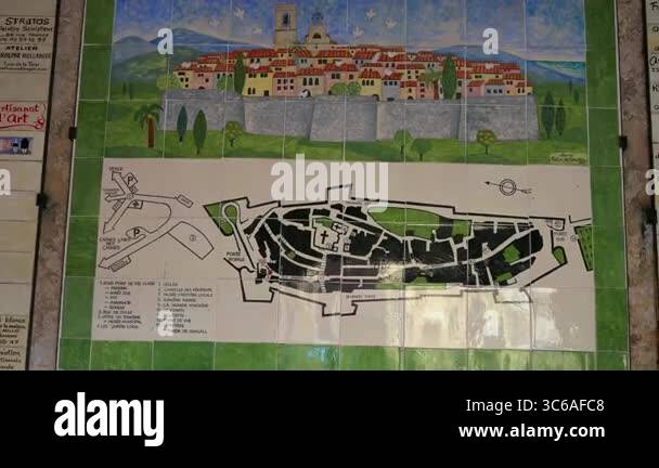 Saint Paul de Vence, France - August 10, 2024: Ceramic tile map of the ...