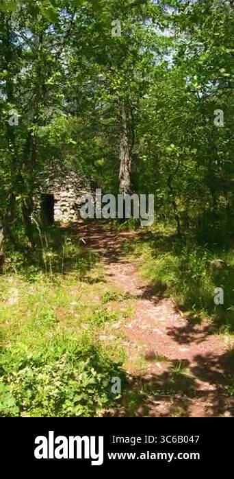 rustic dry stone hut gariotte hidden lush green forest evoking history ...