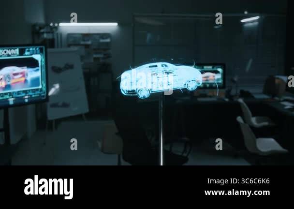 Medium full no people shot of three dimensional car model projection ...