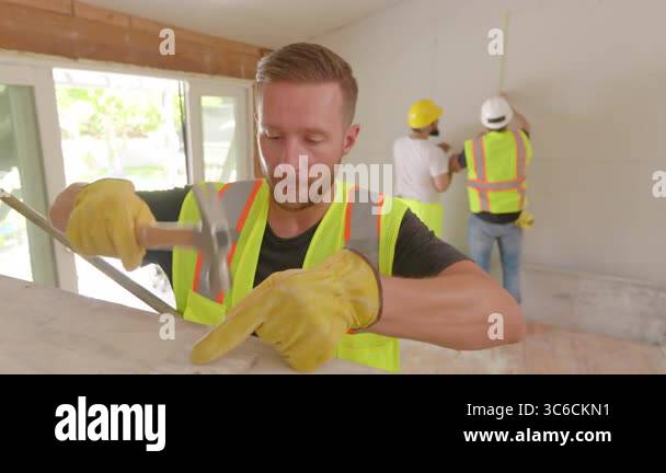 Accident At Construction Site, male worker injured his finger with a ...