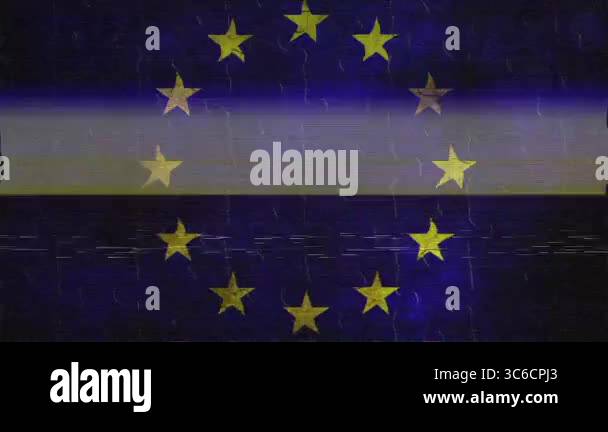 Distressed European Union Flag Symbolizing Political Challenges glitch ...