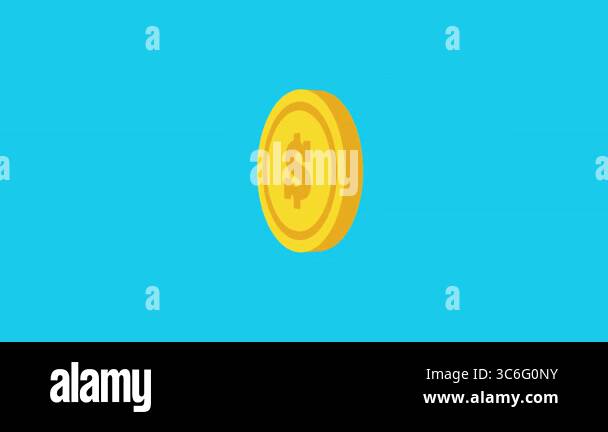 3d dollar coin animation icon. 4K motion animation. blue background ...