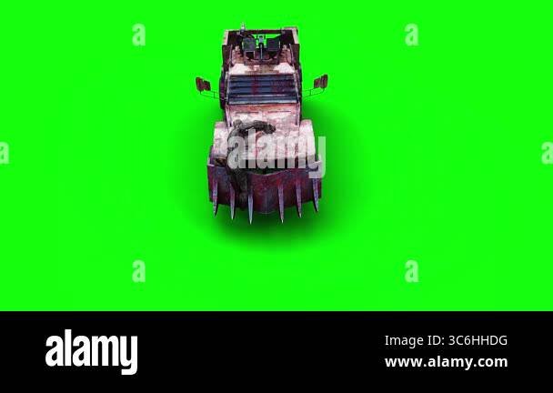 zombie car drives and hits zombies. Apocalyptic concept. Green screen ...