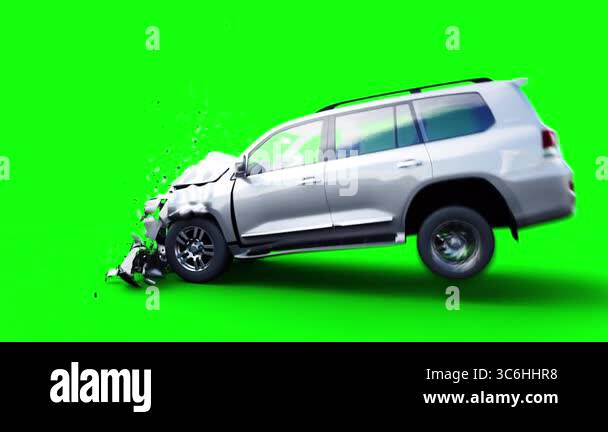 Generic 3d car crash test. Car destruction. Green screen isolate Stock ...