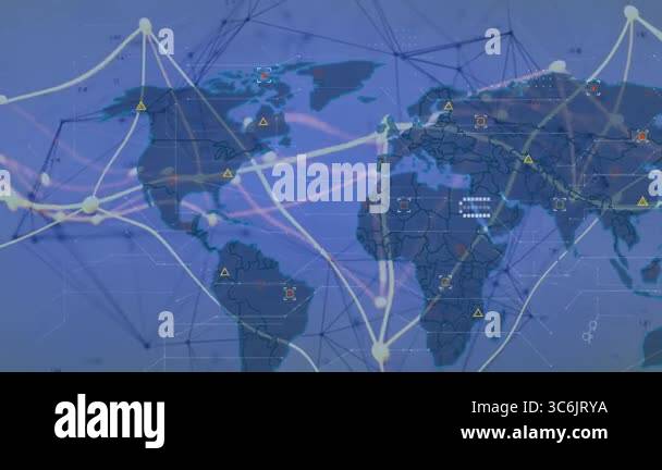 World map with digital network connections and data processing ...