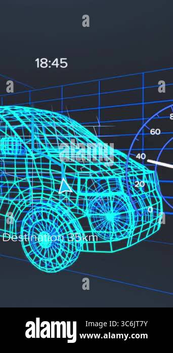 Animation of speedometer, gps and charge status data on vehicle ...