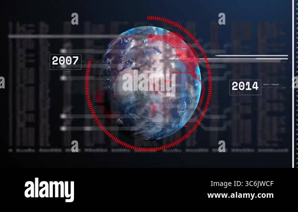 Animation of digital globe with data overlay showing global changes in ...