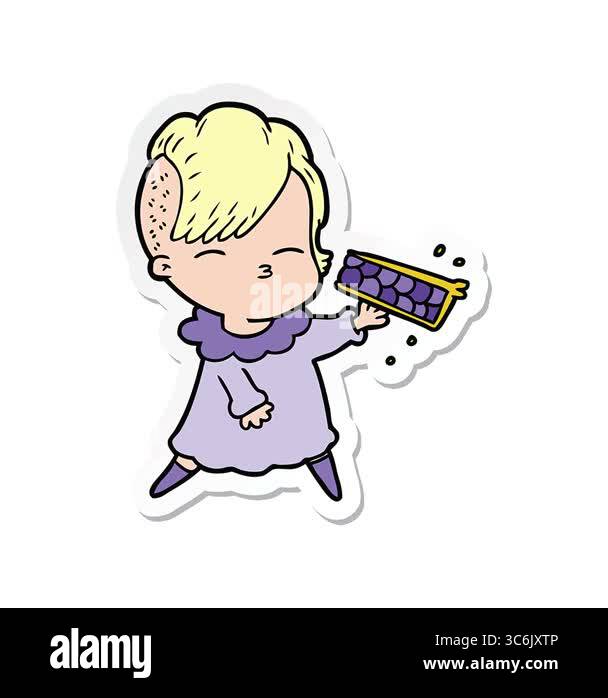 A simple looping animated sticker of a cartoon girl with pie Stock ...