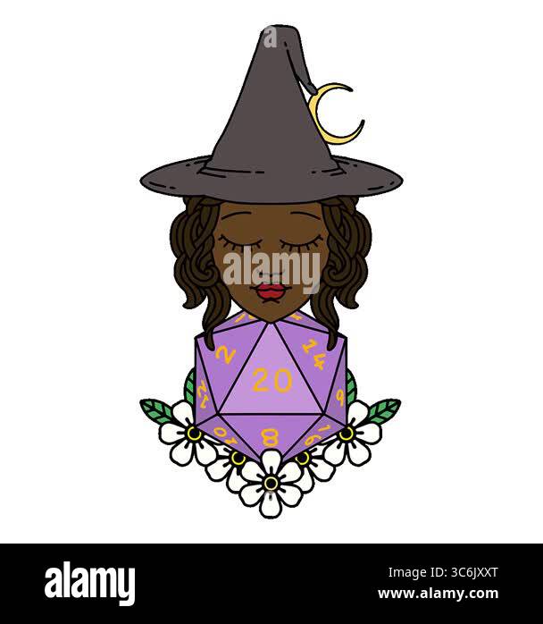 A simple looping animated Retro Tattoo Style human witch with natural ...