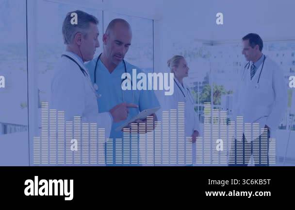 Discussing patient information, doctors with soundwave animation ...