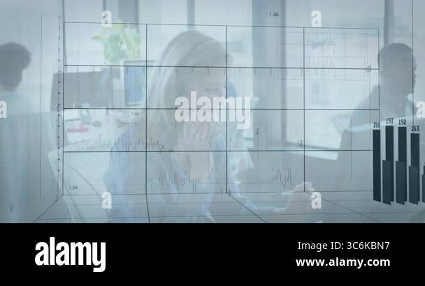 Analyzing financial data charts, businesswoman working on computer in ...