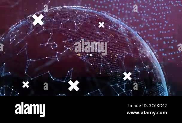 Animation of digital human head with glowing dots and geometric shapes ...