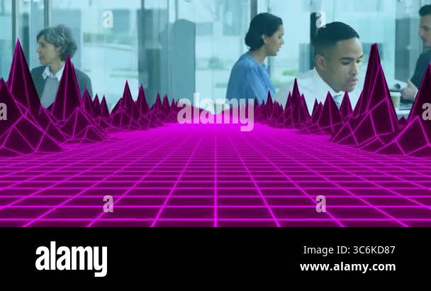 Digital grid overlay in office during business meeting with colleagues ...