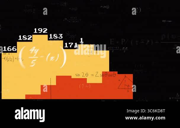 Overlaying animation of mathematical equations on abstract red and ...