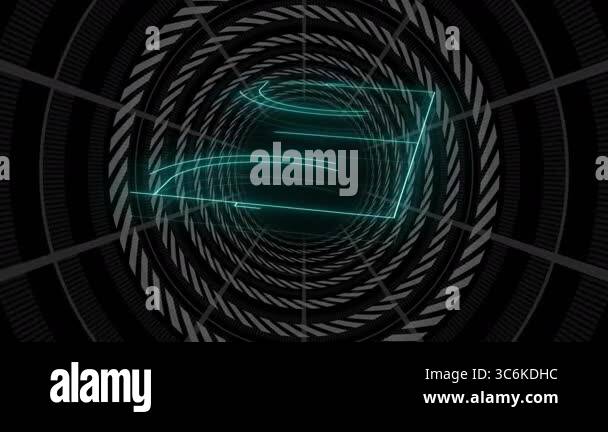 In school, animation of futuristic basketball court with glowing lines ...