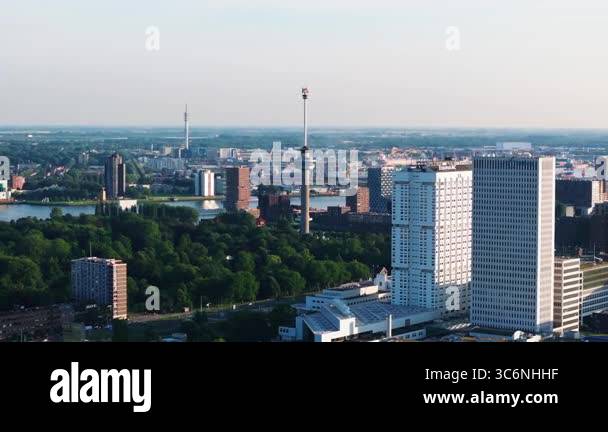 Aerial view of Rotterdam showcasing the iconic Euromast Tower against ...
