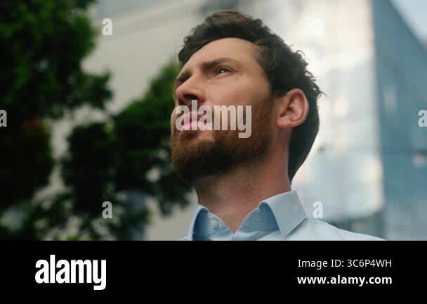 Close up Caucasian manager investor urban trader developer looking ...
