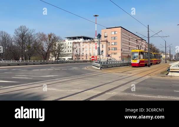 Tram on the streets of d. Polish public transport system. Tram cars ...