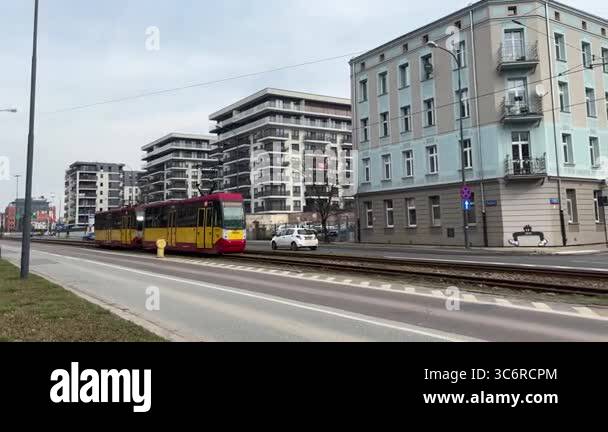 Tram on the streets of d. Polish public transport system. Tram cars ...