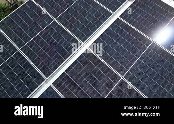 4K Solar panels installed on the roof of a modern house Stock Video ...