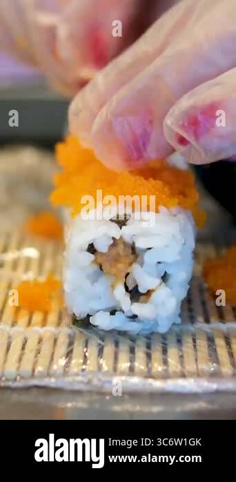 cooking tuna and shrimp rolls step by step cooking process sushi chef ...