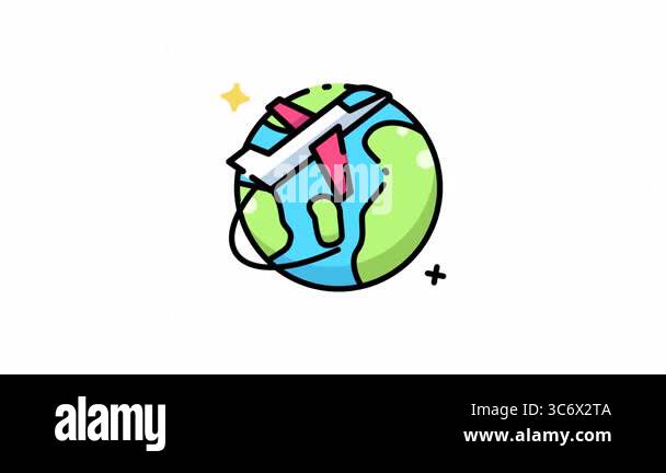 animation of Plane circling Earth, representing global travel, aviation ...
