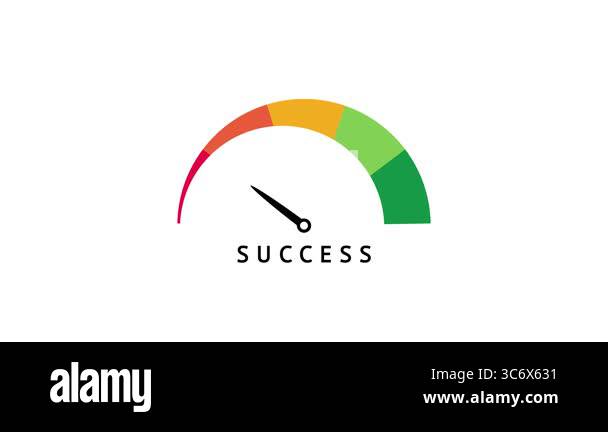 Animated success gauge with a moving needle rising from red to green ...
