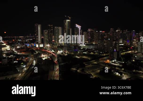 Miami, FL, USA - March 18, 2025: Lunar eclipse over Miami blood red ...