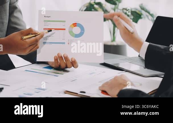 business team working on laptop at desk, business people working with ...