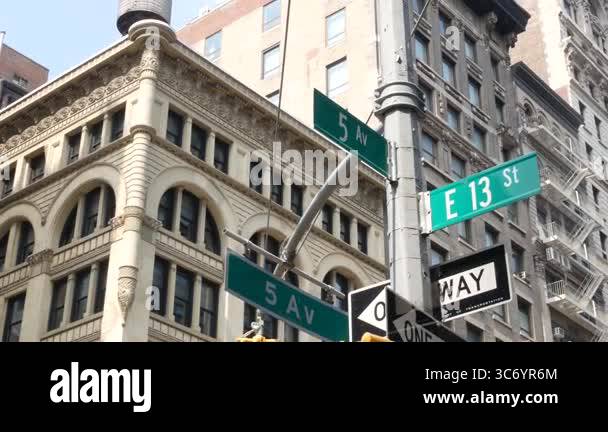 Fifth avenue 5 ave road sign, Manhattan midtown architecture, New York ...