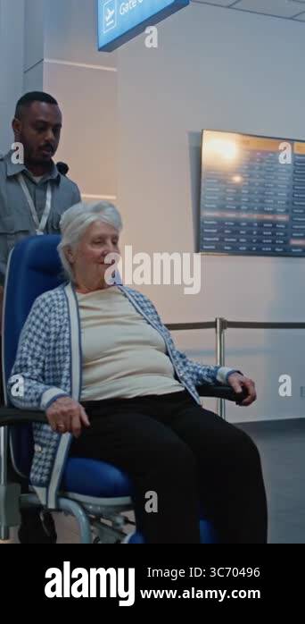 Security Checkpoint in Airport: Elderly Woman Getting Up from ...