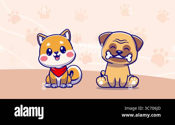 2D animation of two cute dog dancing. Excited puppies are dancing Stock ...