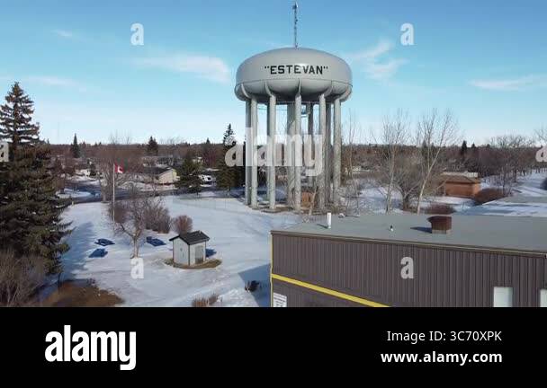 Winter Tranquility Estevan Water Tower View. A serene aerial shot of ...