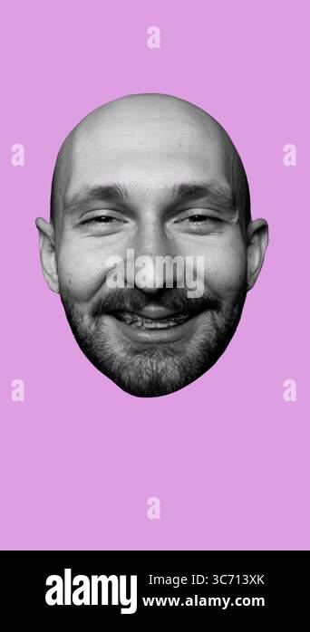 Split identity. Male head opens revealing skull, brain and glowing ...