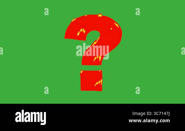 Animation cartoon video loop fire question mark sign moving on green ...
