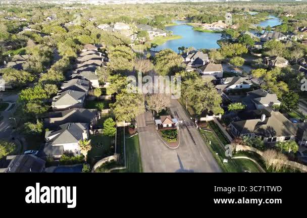 Gated community with guard house at lakeside upscale residential ...