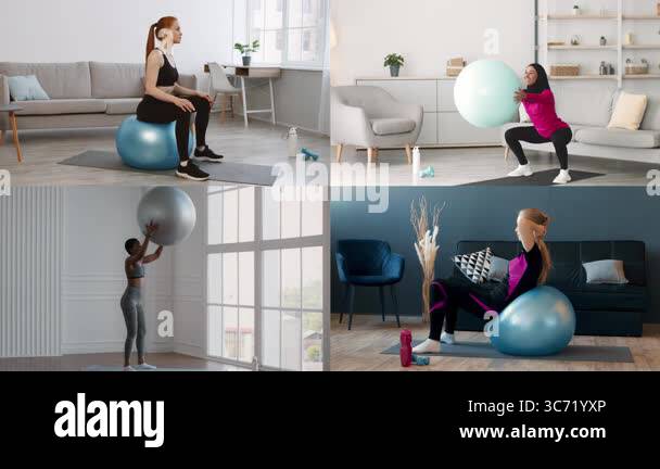 Four people are actively participating in different fitness routines at ...