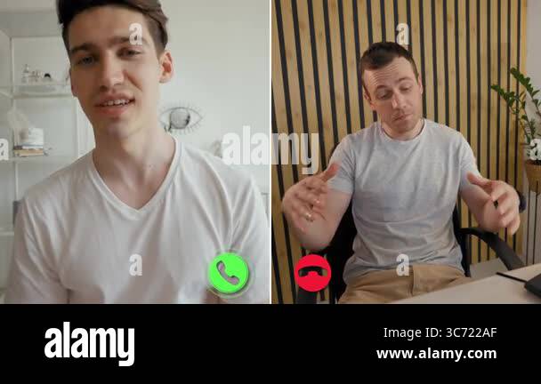 Two people engage in an online call, expressing emotions as they ...